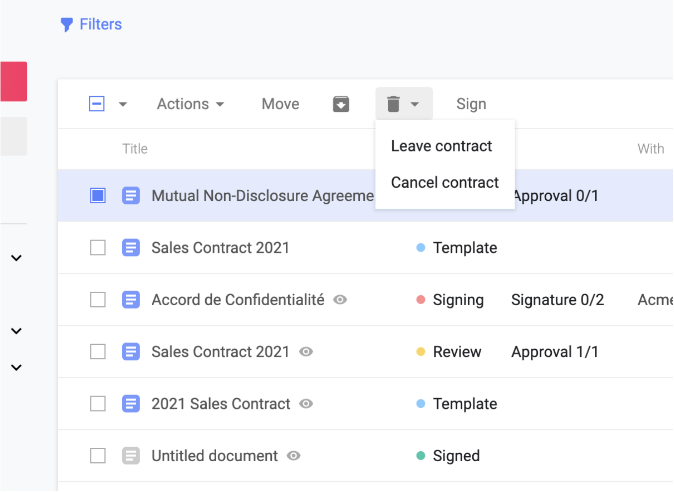 Delete, Leave, or Cancel a Contract